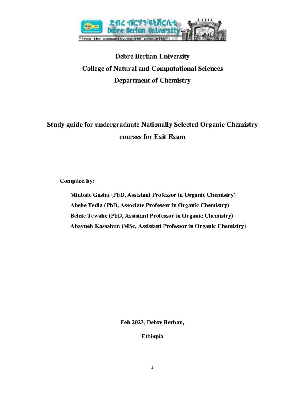 Study Guide for Organic Chemistry Exit Exam (CHEM 101) - Debre Berhan ...