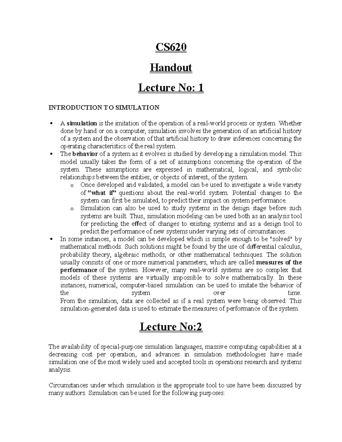 CS620 Lecture 1: Introduction to Simulation Concepts and Applications ...
