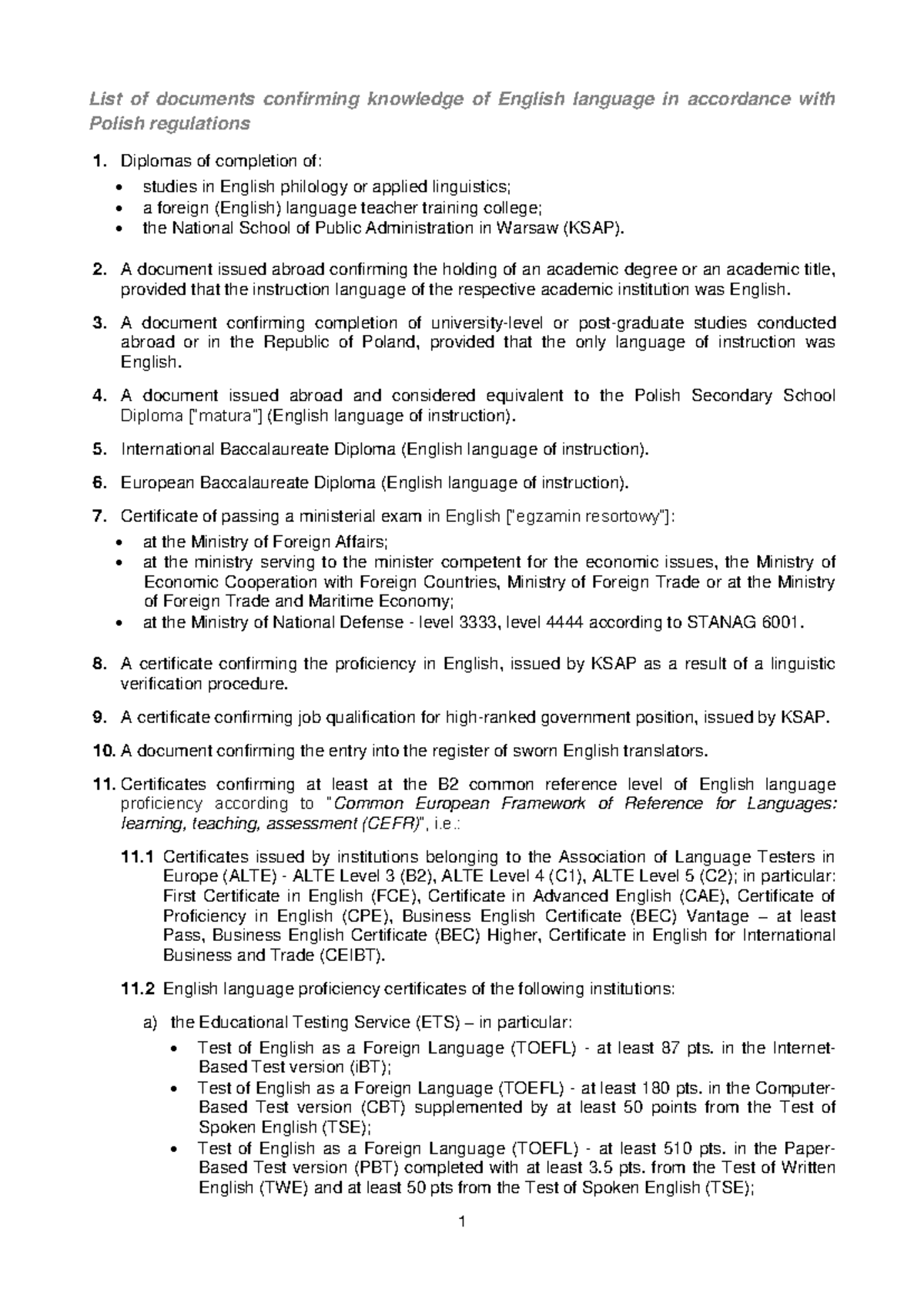 List of Documents for English Language Proficiency Verification - Studocu