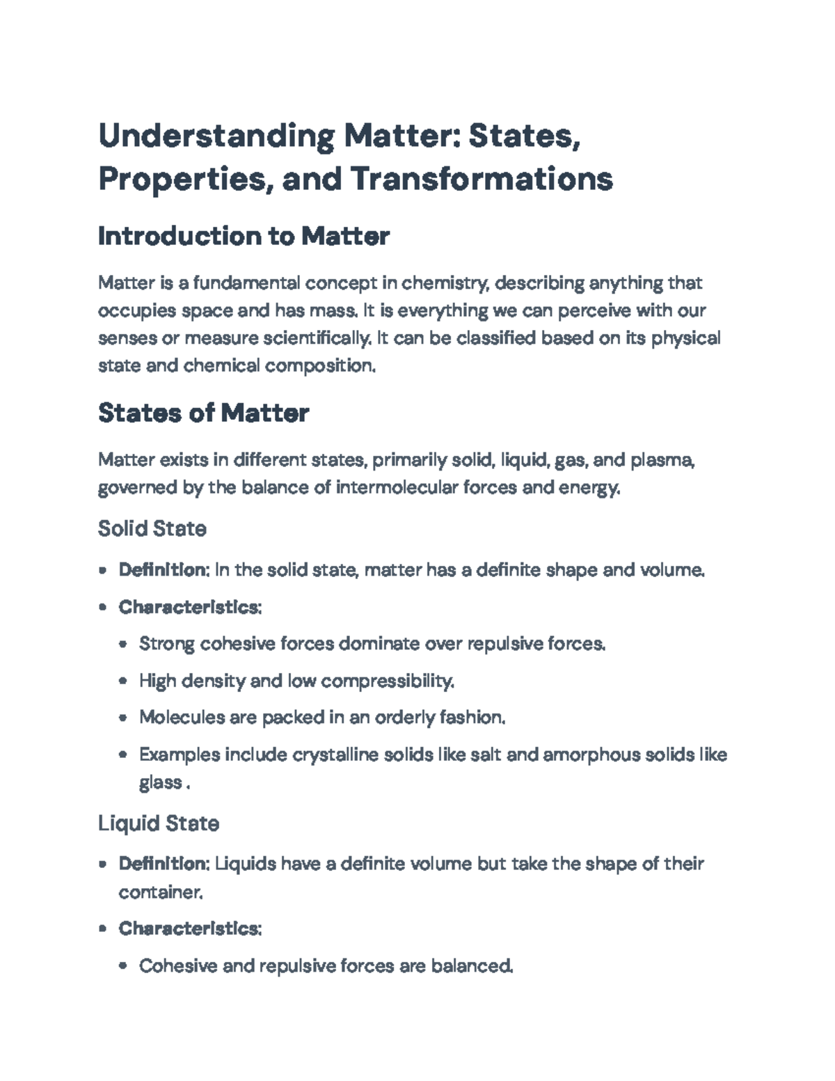 Understanding Matter: States, Properties, and Transformations in ...
