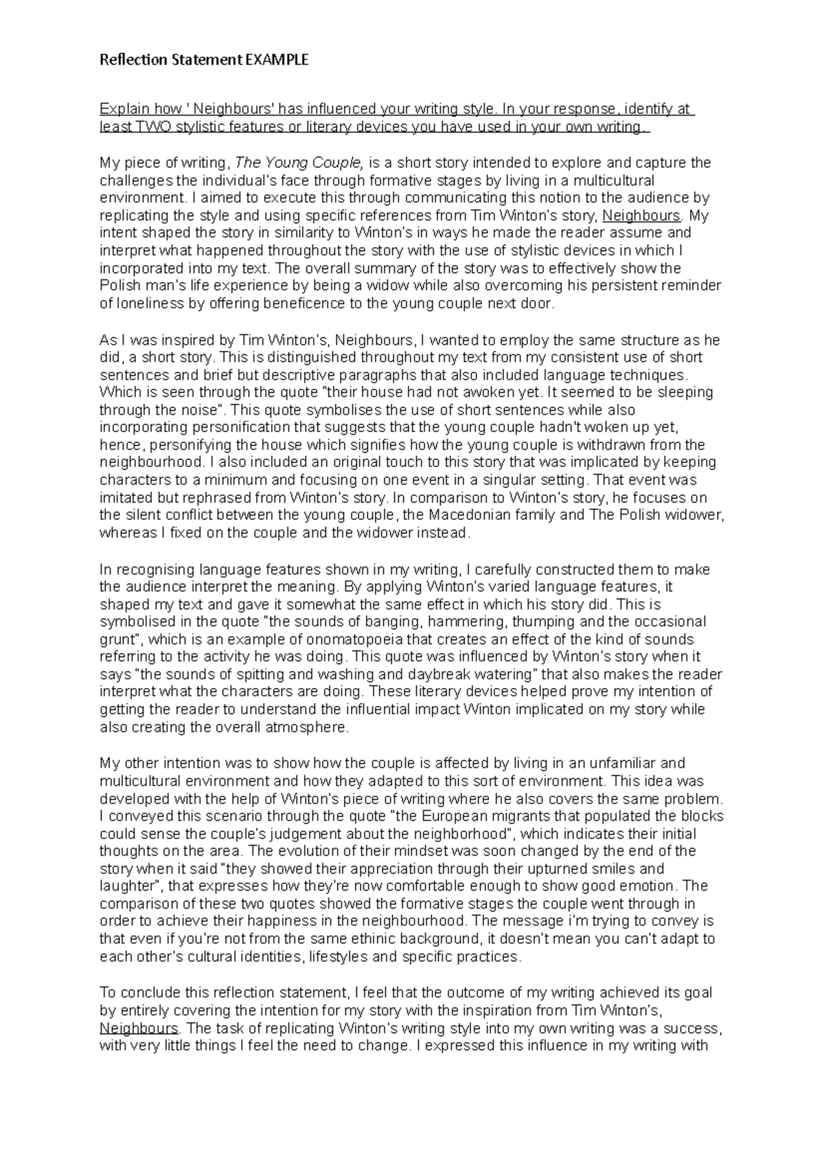 Reflection Statement Example For English - Reflection Statement EXAMPLE ...