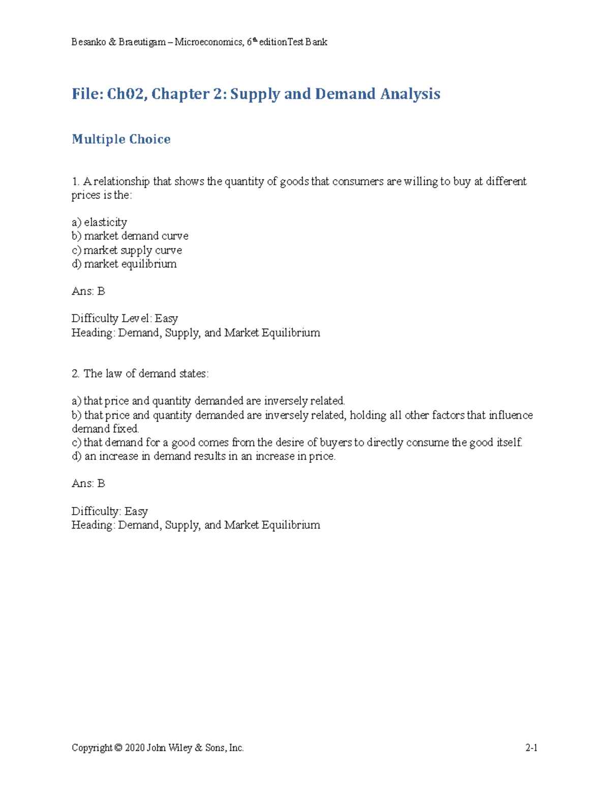 Ch02 - Supply and Demand Analysis Practice Questions - Studocu