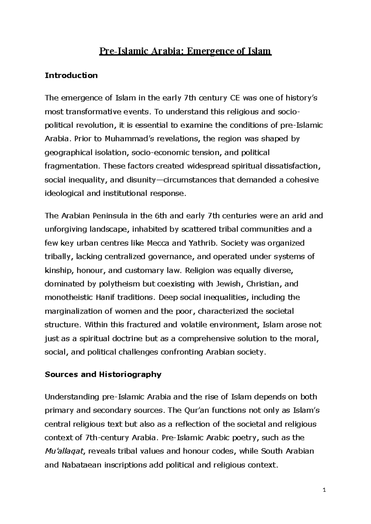 Emergence and Rise of Islam: Historical Context and Analysis - Studocu