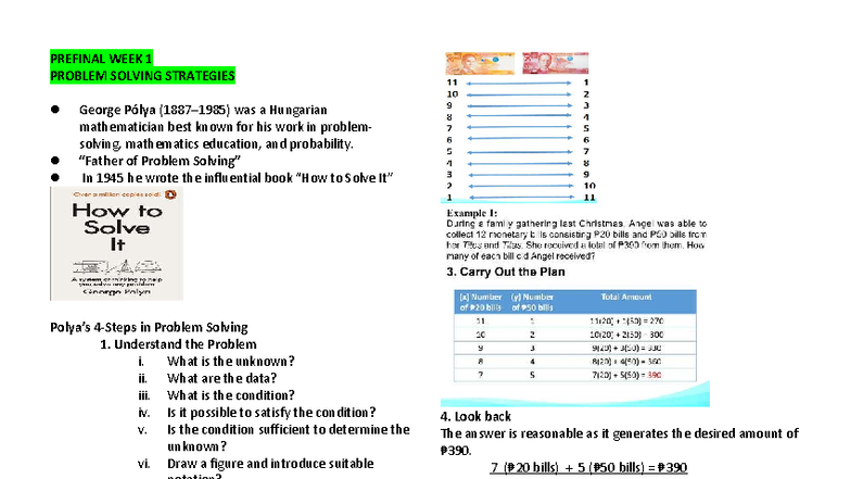 MATH 101 Prefinal Reviewer: Problem Solving Strategies - Studocu