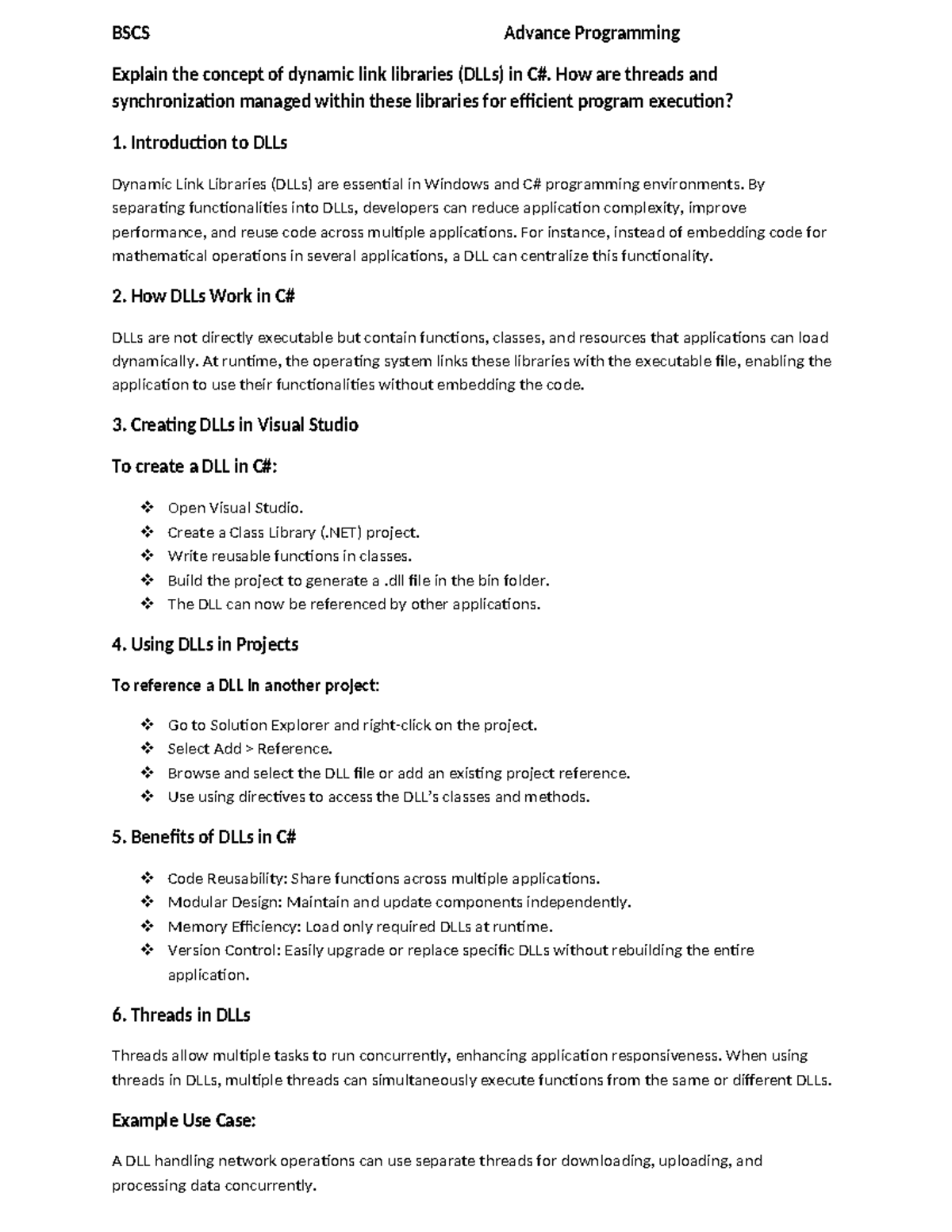 BSCS Advance Programming: Understanding DLLs, Threads, and ...