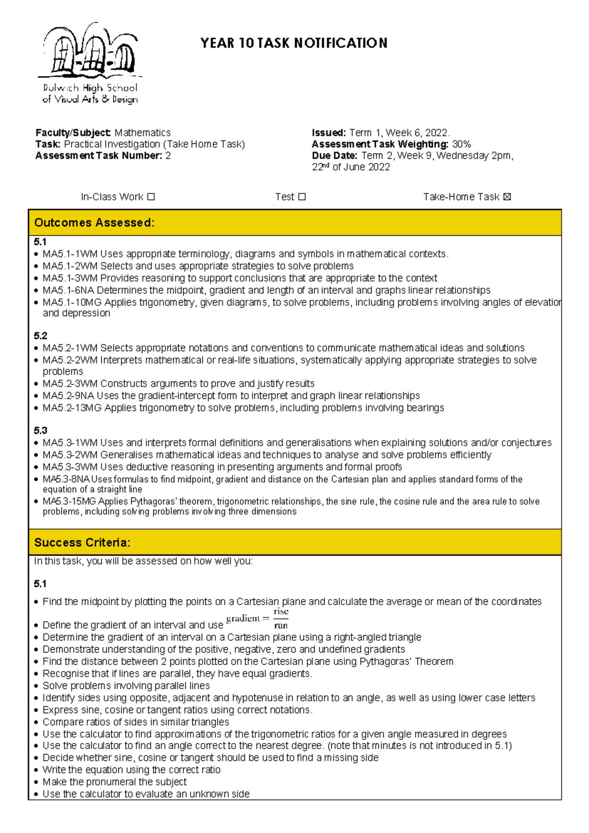 2021 Year 10 Mathematics Assessment 2 Take Home Task v3 - YEAR 10 TASK ...