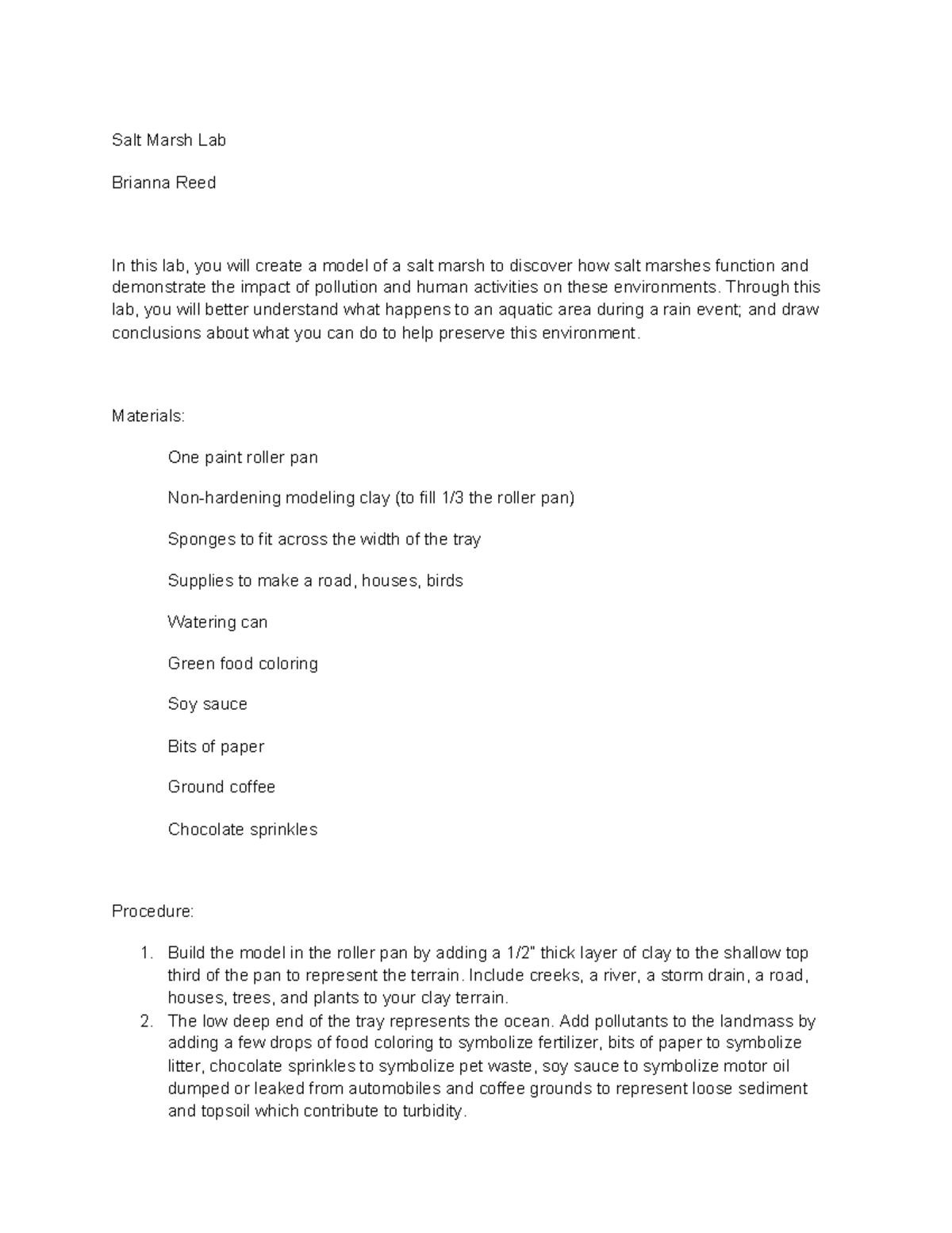 Salt Marsh Lab Experiment: Understanding Pollution Effects - Studocu