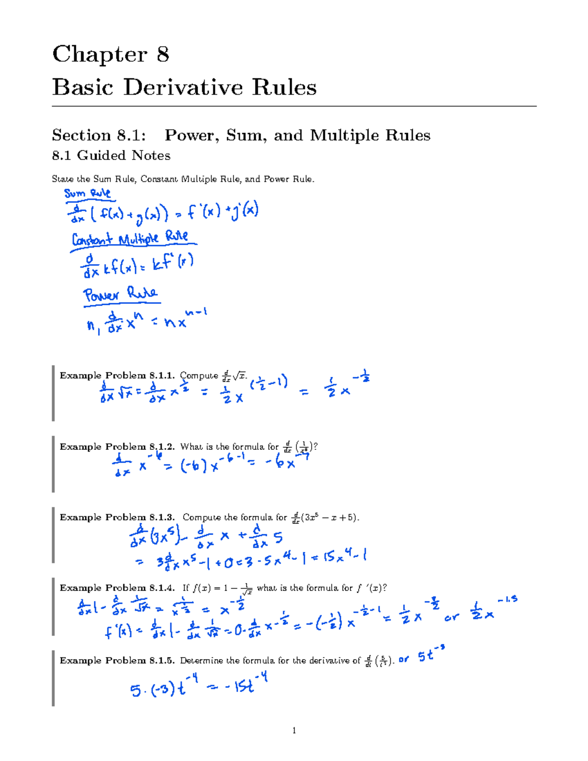CH8 Homework - Basic Derivative Rules Guided Notes and Practice - Studocu