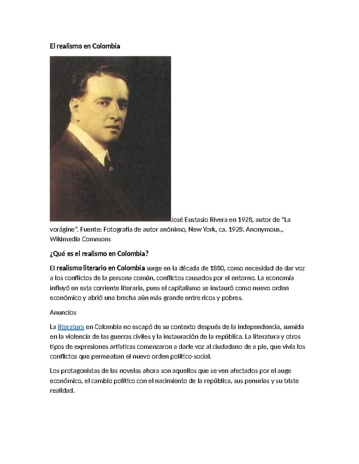 Grado 7°: El Realismo Literario en Colombia - Semana 15 - Studocu