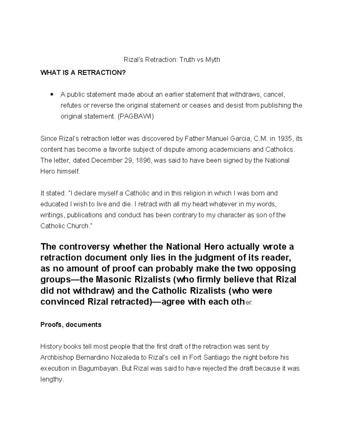 Retraction OF Rizal Lesson - Rizal’s Retraction: Truth vs Myth WHAT IS ...