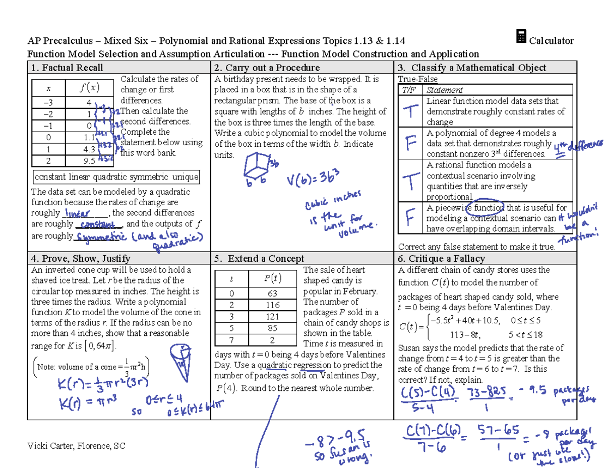 AP Precalculus Topics 1.13 & 1.14: Polynomial & Rational Expressions ...