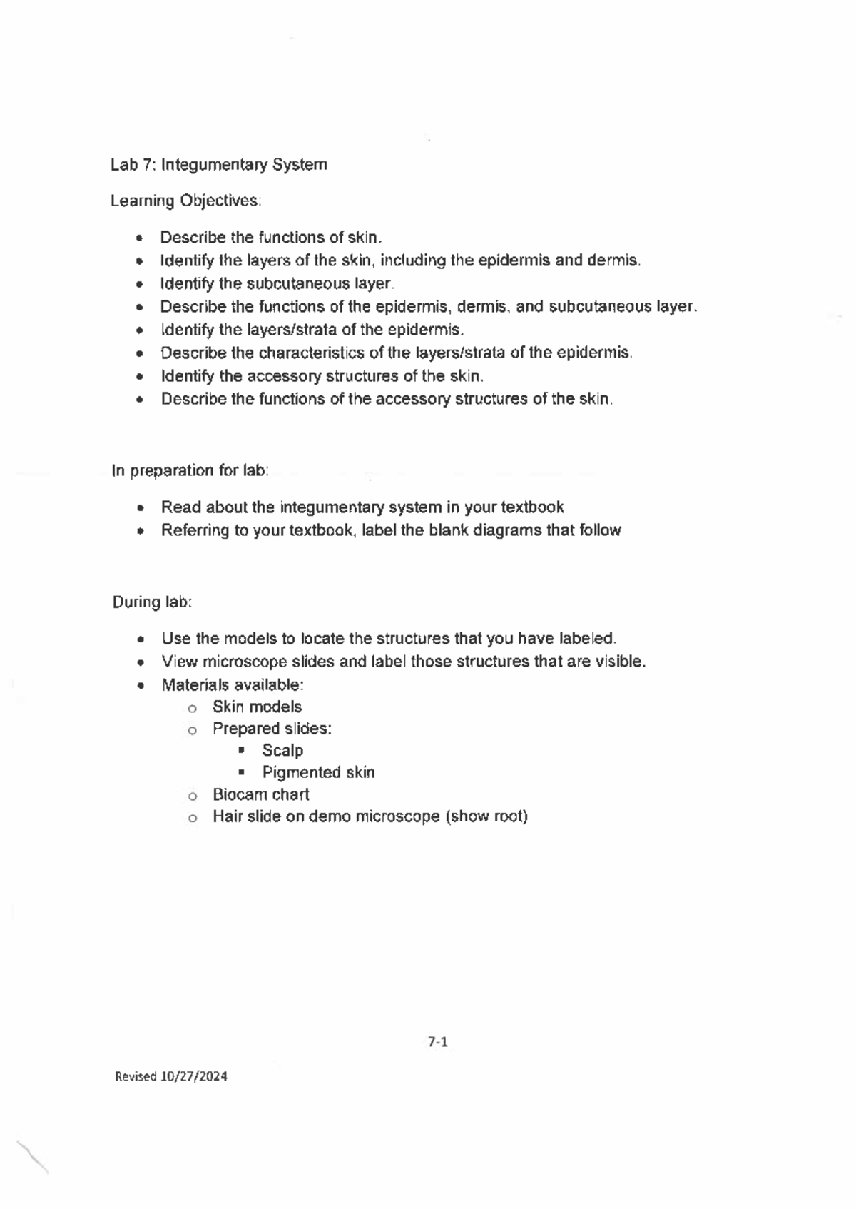 Lab 7: Integumentary System Functions and Structures Overview - Studocu