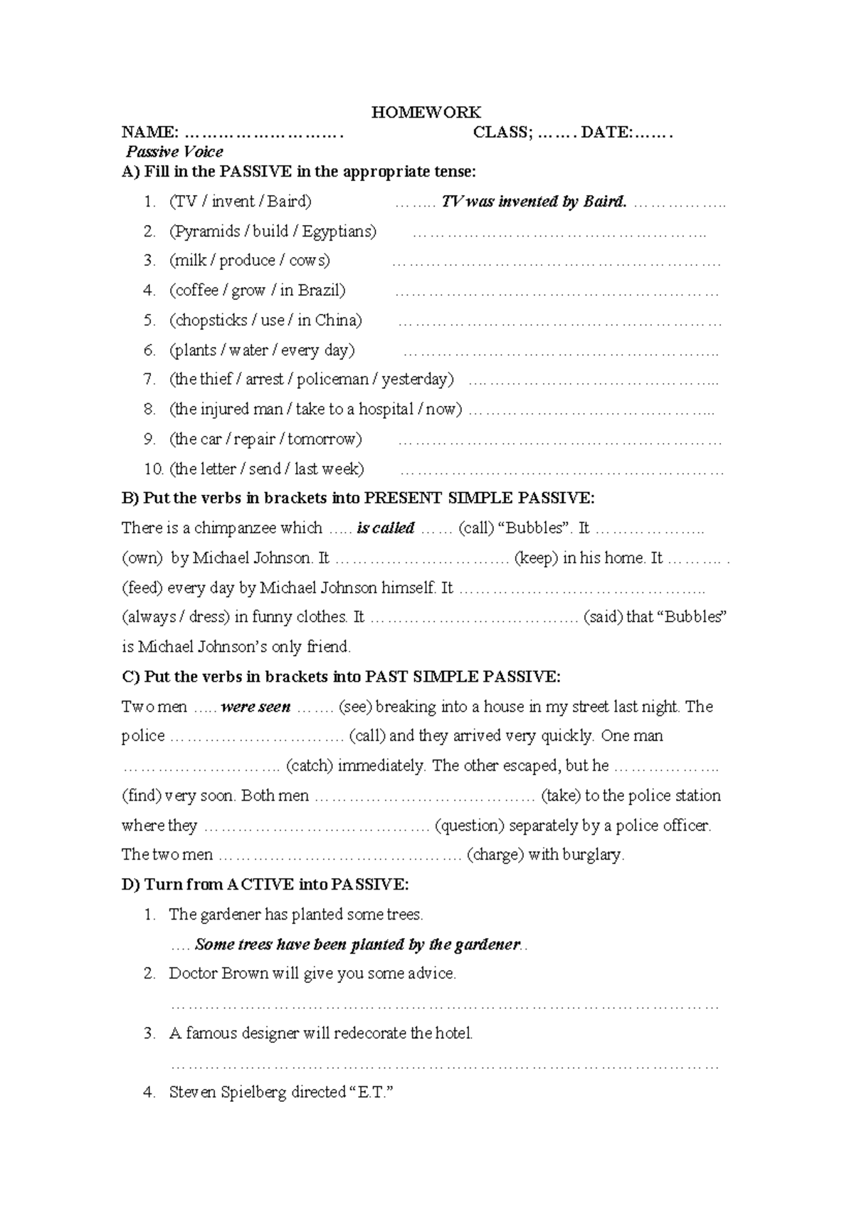 Homework: Passive Voice Exercises and Tenses - Studocu
