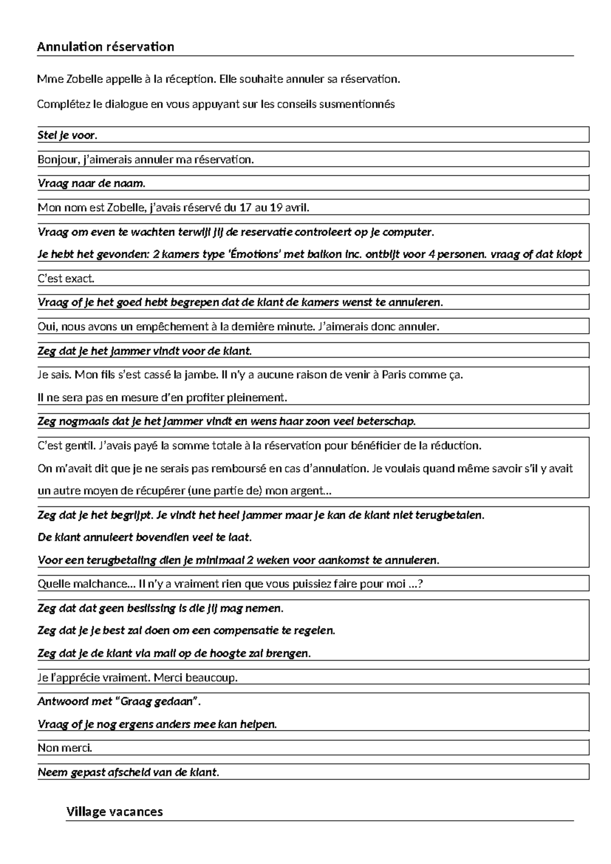 Jeux de rôle chapitre 5 - Annulation réservation Mme Zobelle appelle à ...