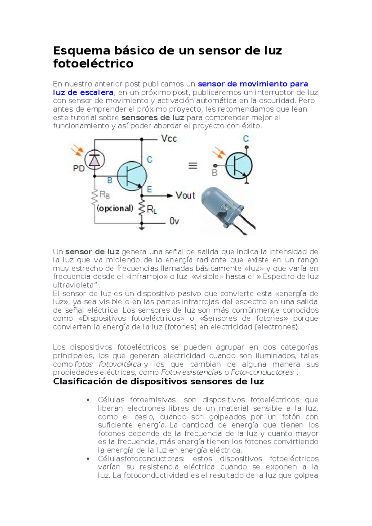 Esquema y Funcionamiento de un Sensor de Luz Fotoeléctrico - Studocu