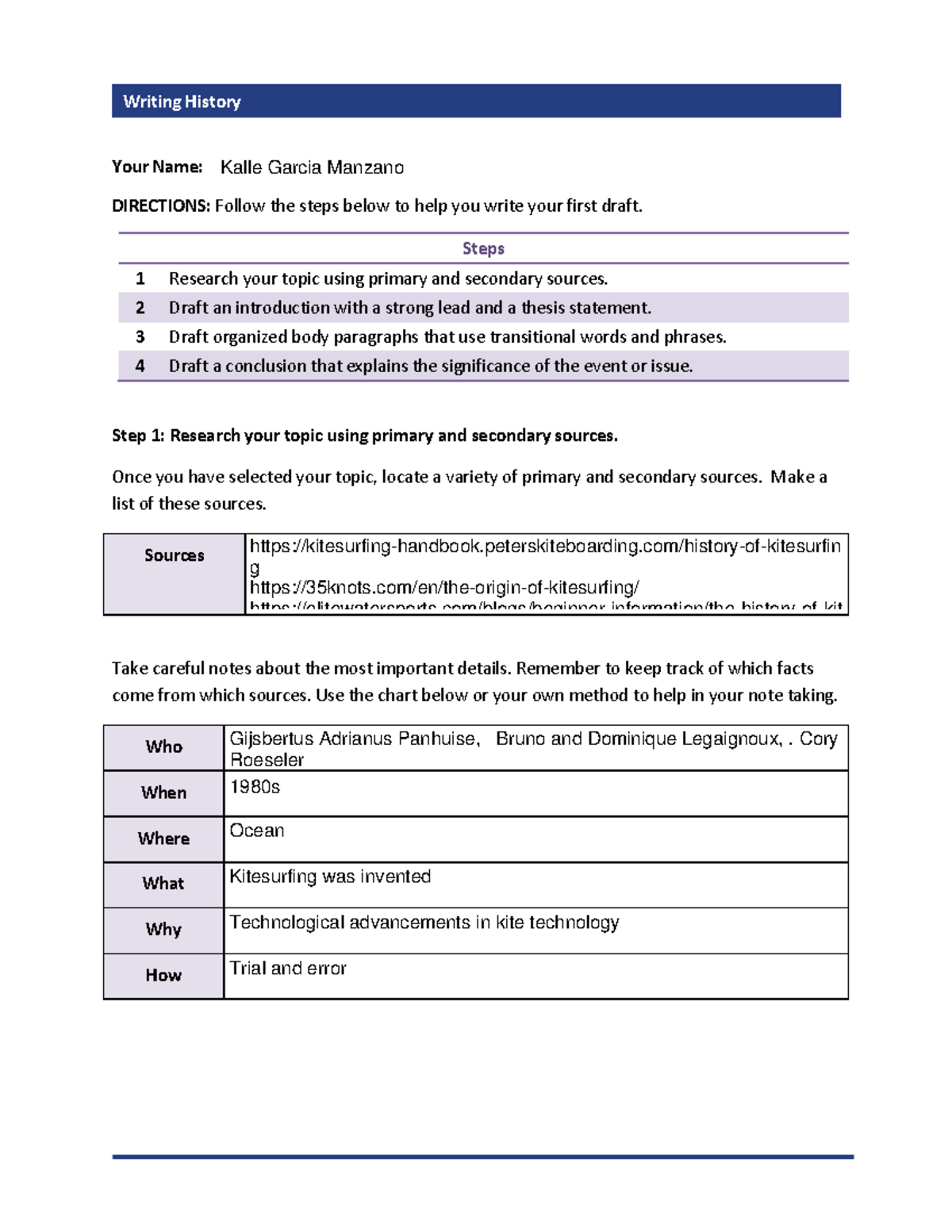 LO9 6 Writing History Worksheet - Writing History Your Name: DIRECTIONS ...