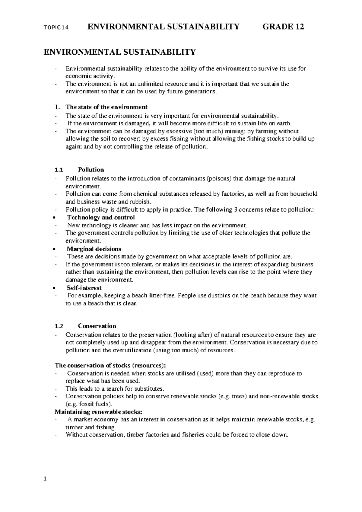 ENV 101 Midterm Lecture Notes on Environmental Sustainability - Studocu