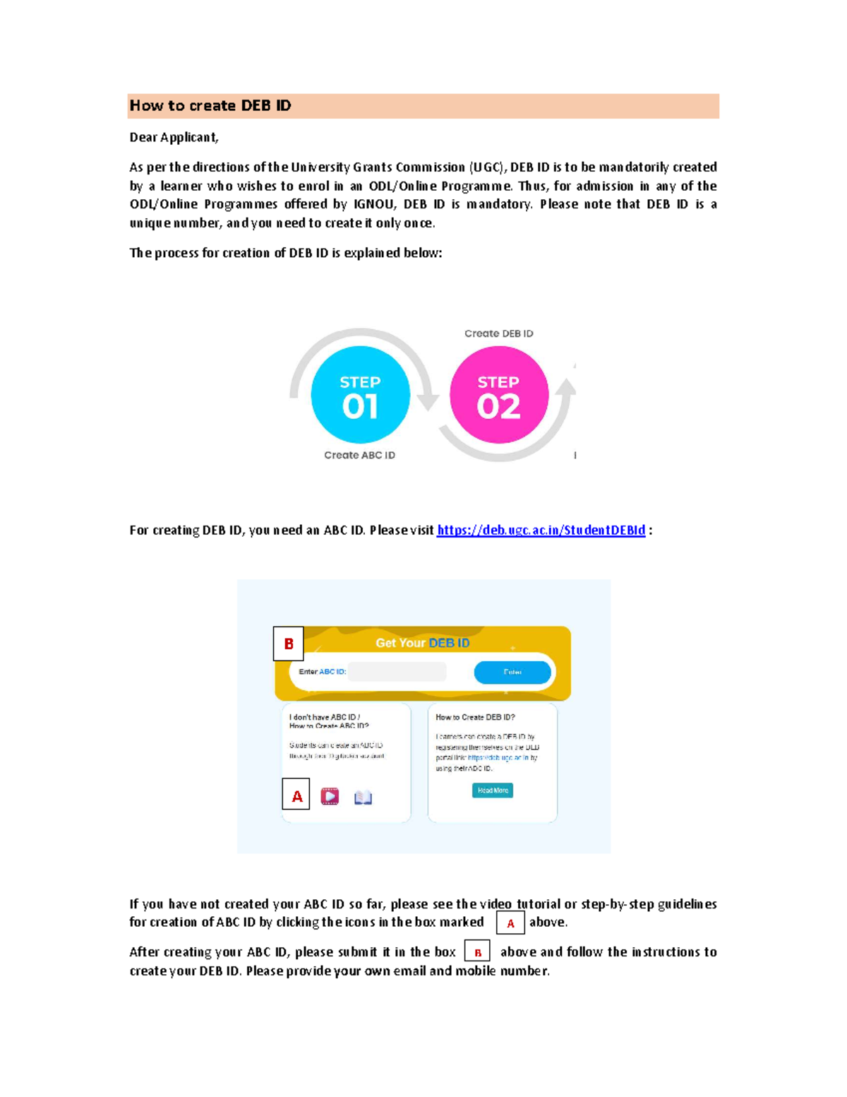 How to Create DEB ID for IGNOU Admission: Step-by-Step Guide - Studocu