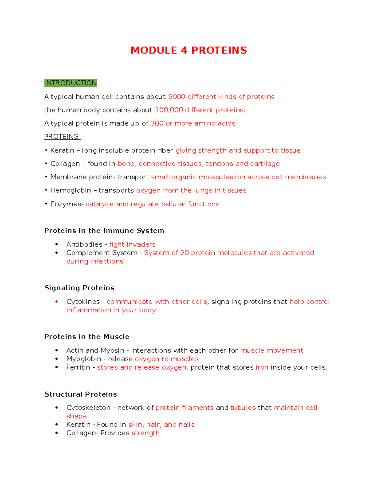 Module 4 Proteins & Enzymes Biochem Midterm - MODULE 4 PROTEINS ...