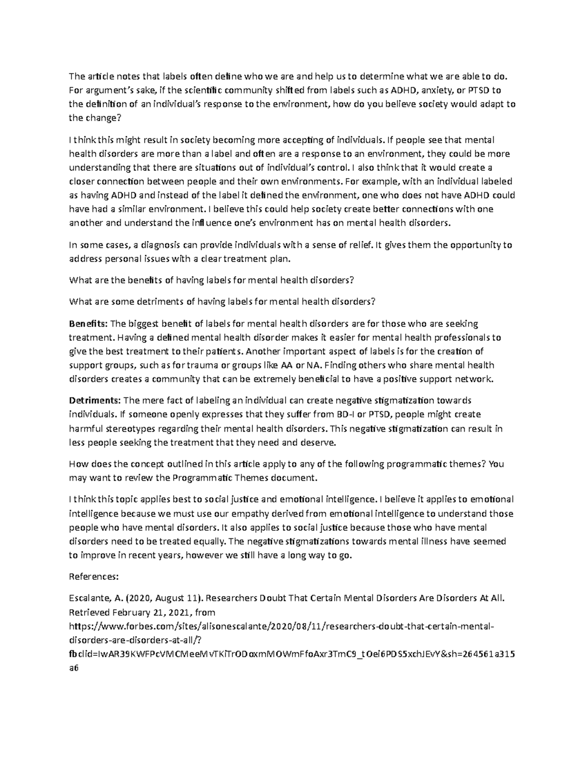 PSY 215 Week 7 Discussion: Understanding Labels in Mental Health - Studocu