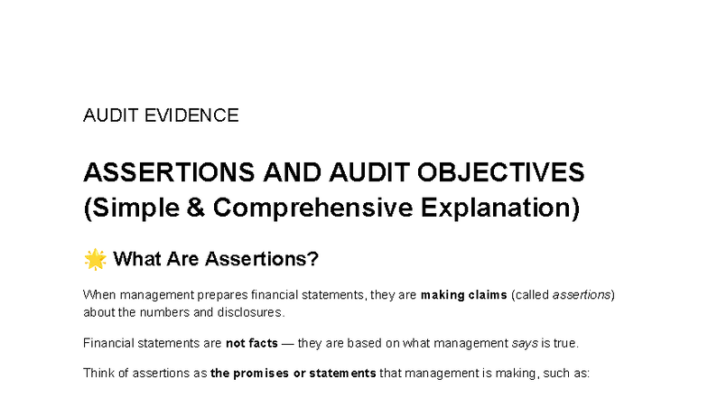 AUDIT 101: Assertions and Objectives Explained in Detail - Studocu