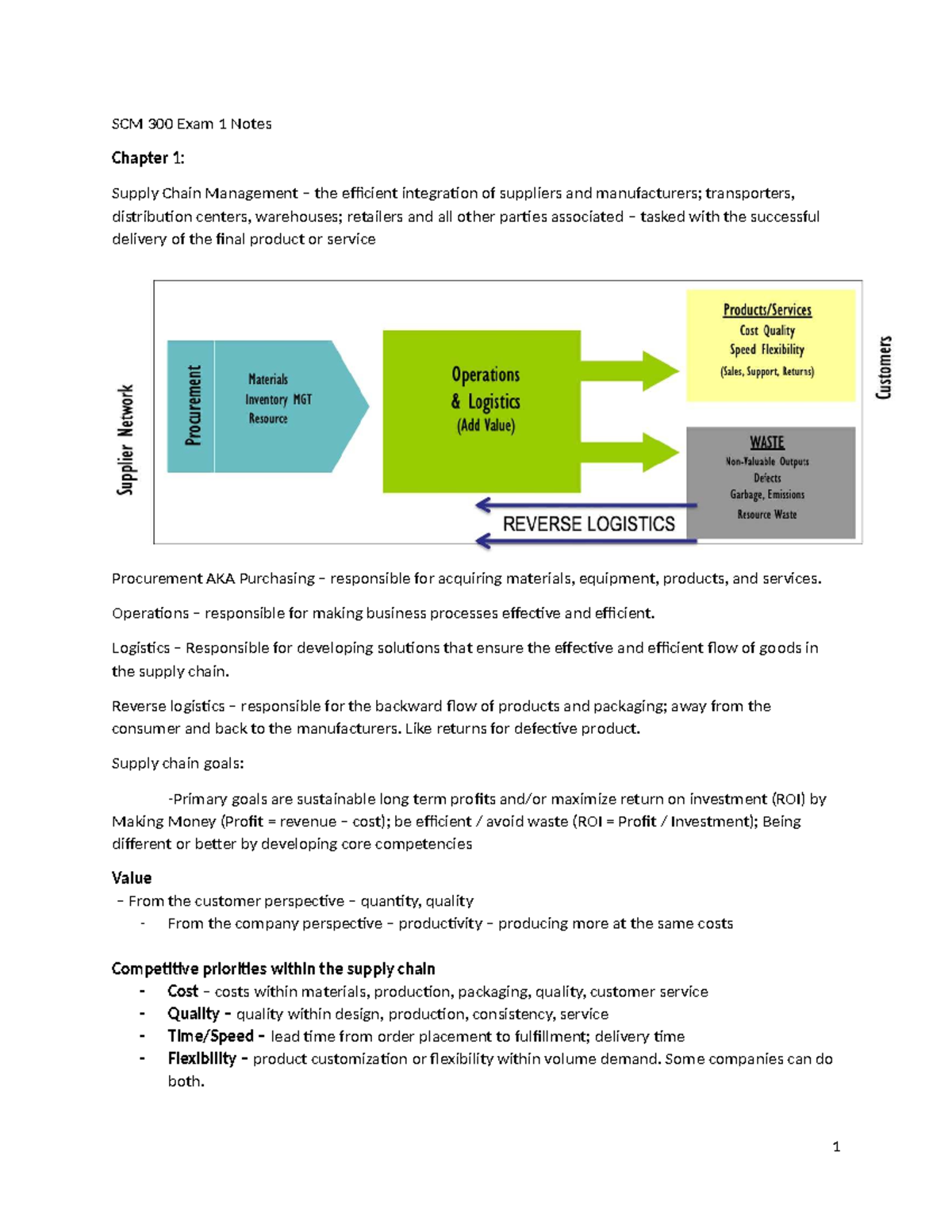 SCM 300 Exam 1 Notes: Key Concepts in Supply Chain Management - Studocu