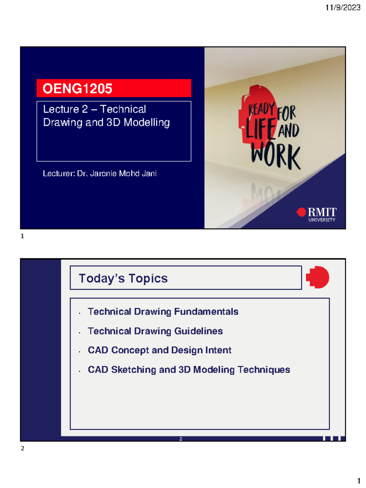 OENG1205 Lecture 2: Technical Drawing & 3D Modelling Insights - Studocu