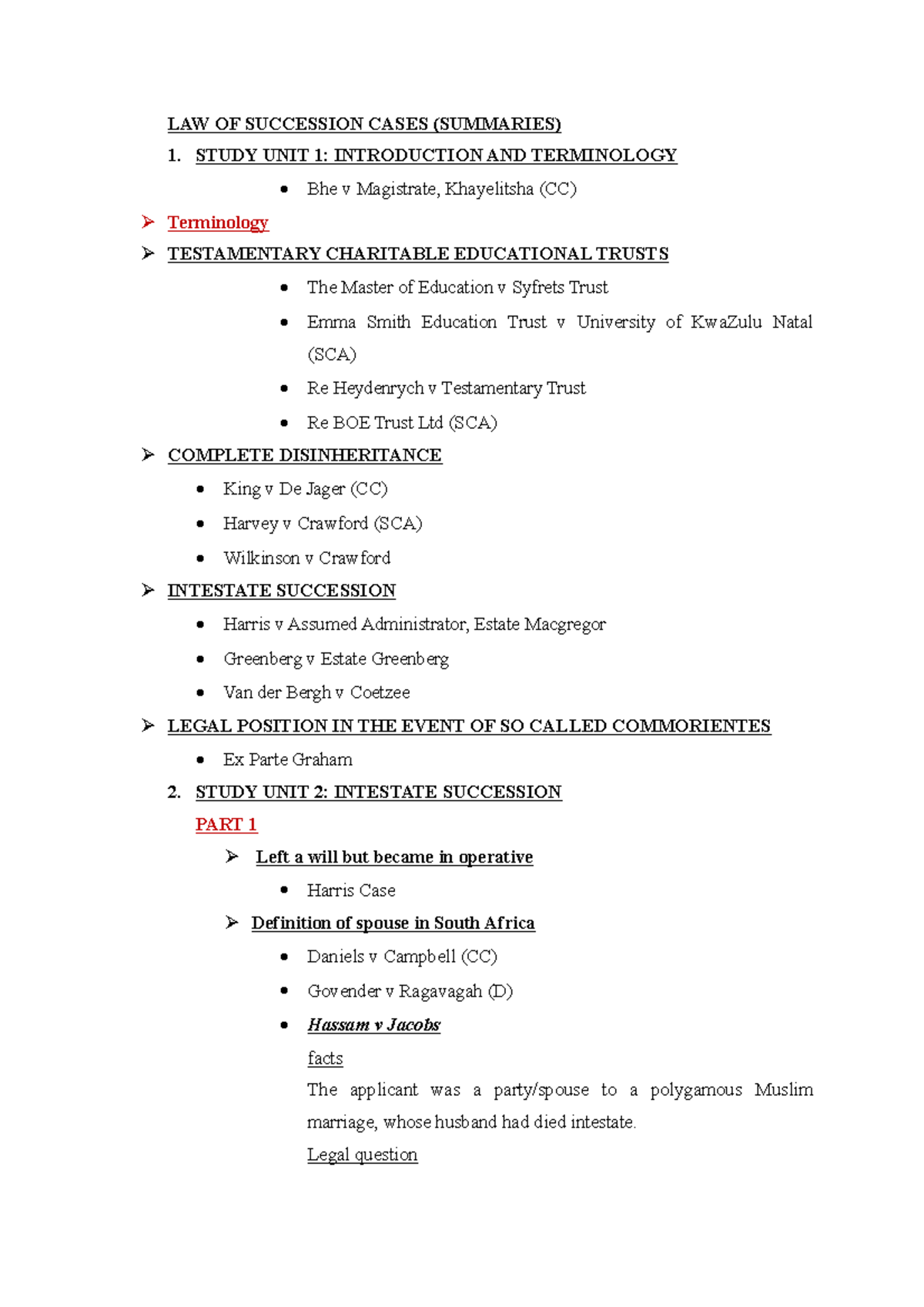 LAW OF SUCCESSION CASES: Summaries and Key Concepts for Exam Prep - Studocu