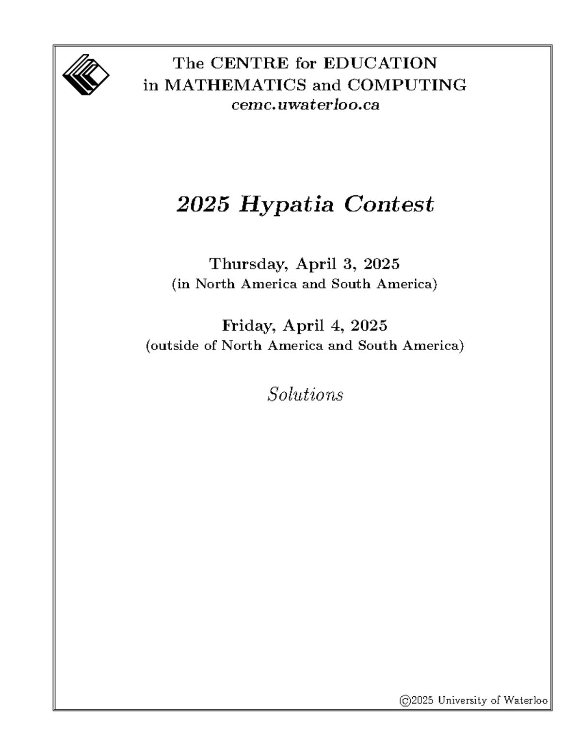 2025 Hypatia Contest Solutions - CEMC - Studocu