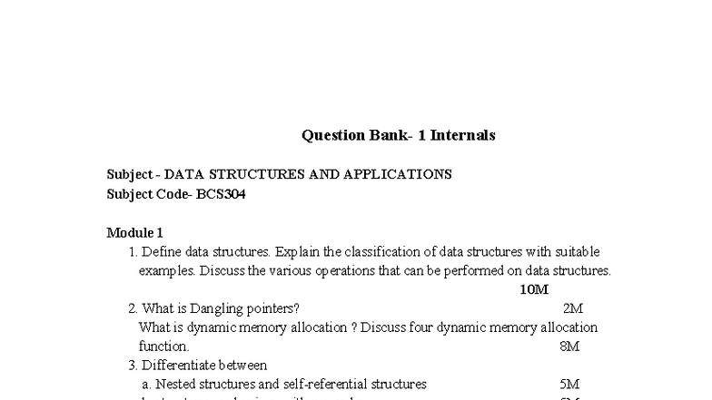 BCS304 Data Structures and Applications Model Question Paper 2025 - Studocu
