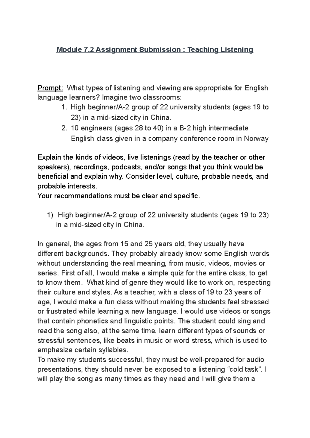 Module 7 - Listening - Module 7 Assignment Submission : Teaching ...