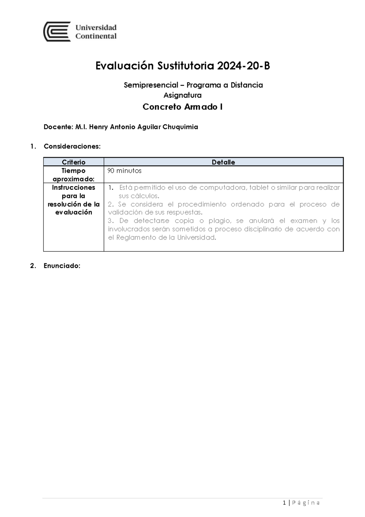 Evaluación Sustitutoria Concreto Armado I - ASUC-01185 E - Studocu