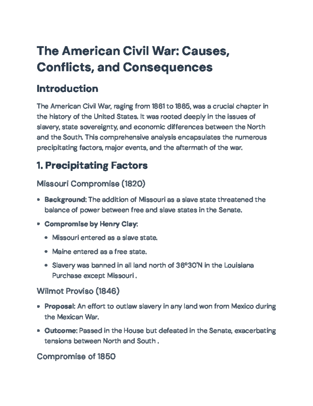 American Civil War (HIST101): Causes, Key Events, and Outcomes Analysis ...
