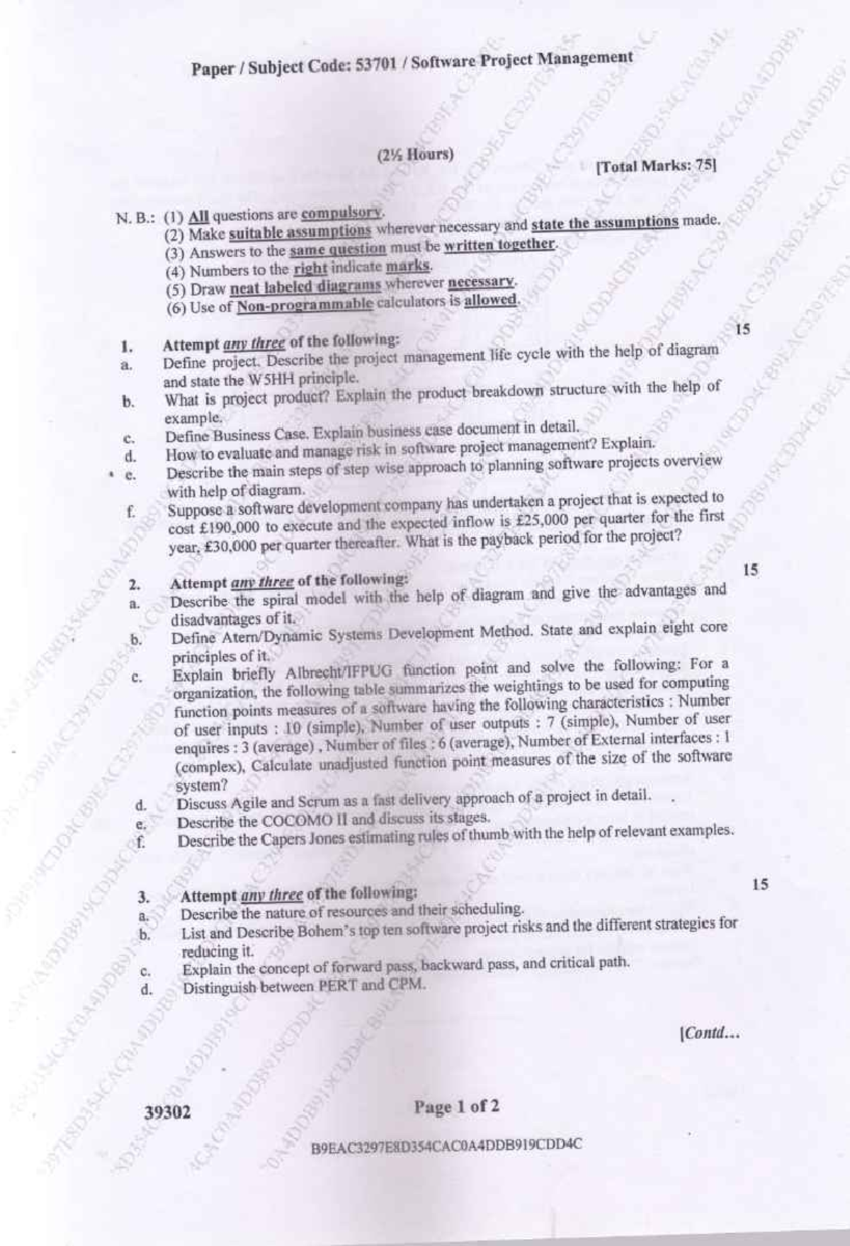 Paper Subject Code: 53701 Software Project Management - Question Paper ...