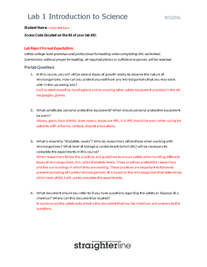 BIO250 Lab 4 - bio lAB 4 - Student Name: Access Code (located on the lid of your lab kit): Lab ...