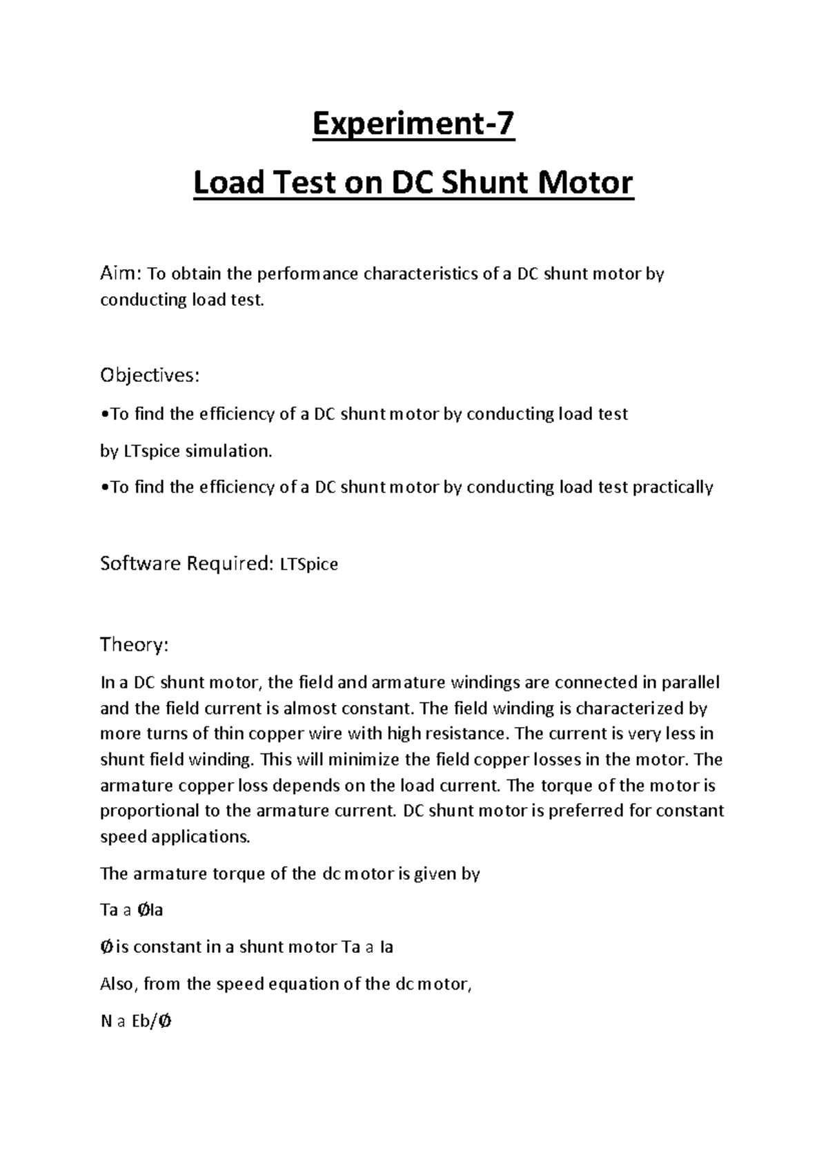 Exp-7: Load Test Analysis of DC Shunt Motor Performance - Studocu