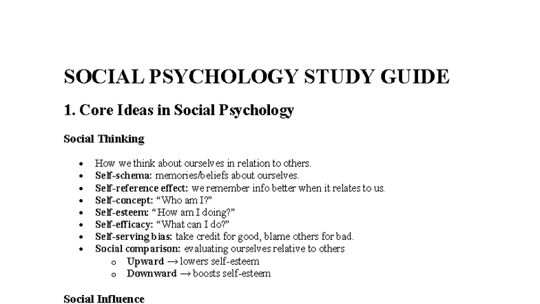 SOCIAL PSYCHOLOGY STUDY GUIDE 1: Key Concepts & Theories - Studocu