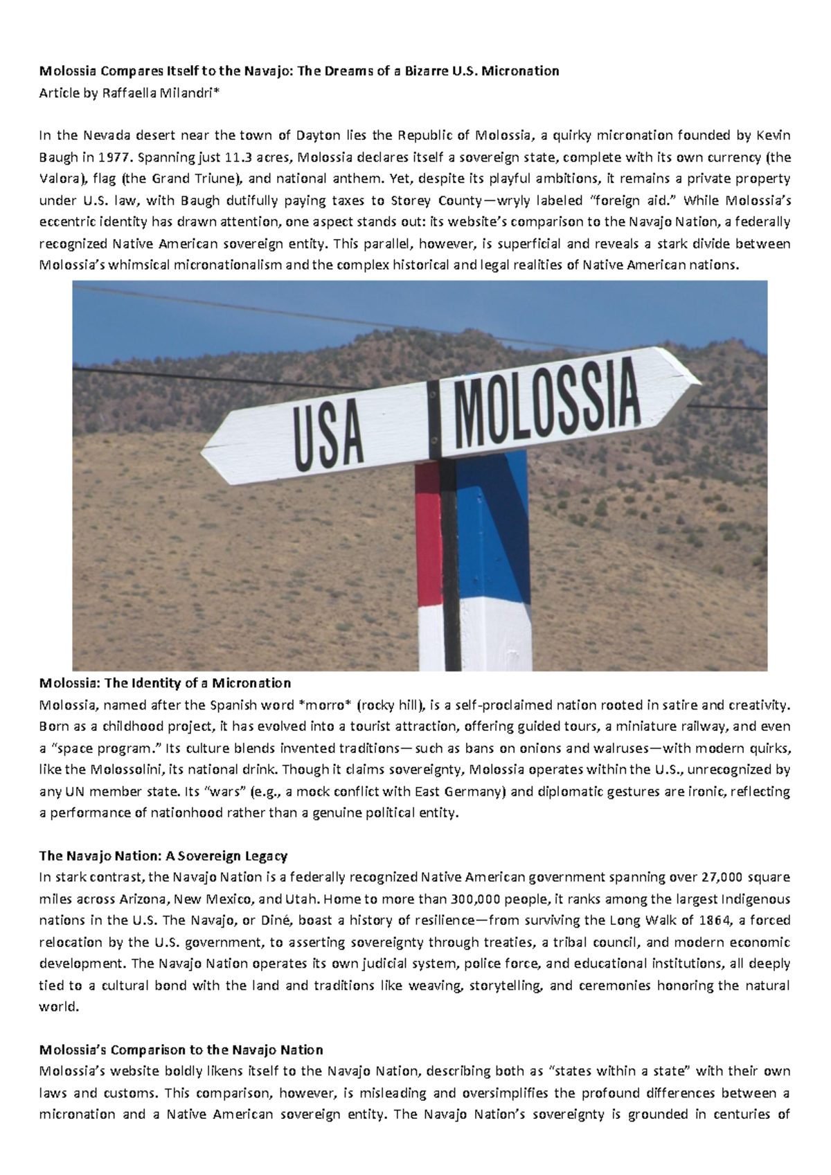 Molossia vs. Navajo Nation: A Study of Micronationalism and Sovereignty ...