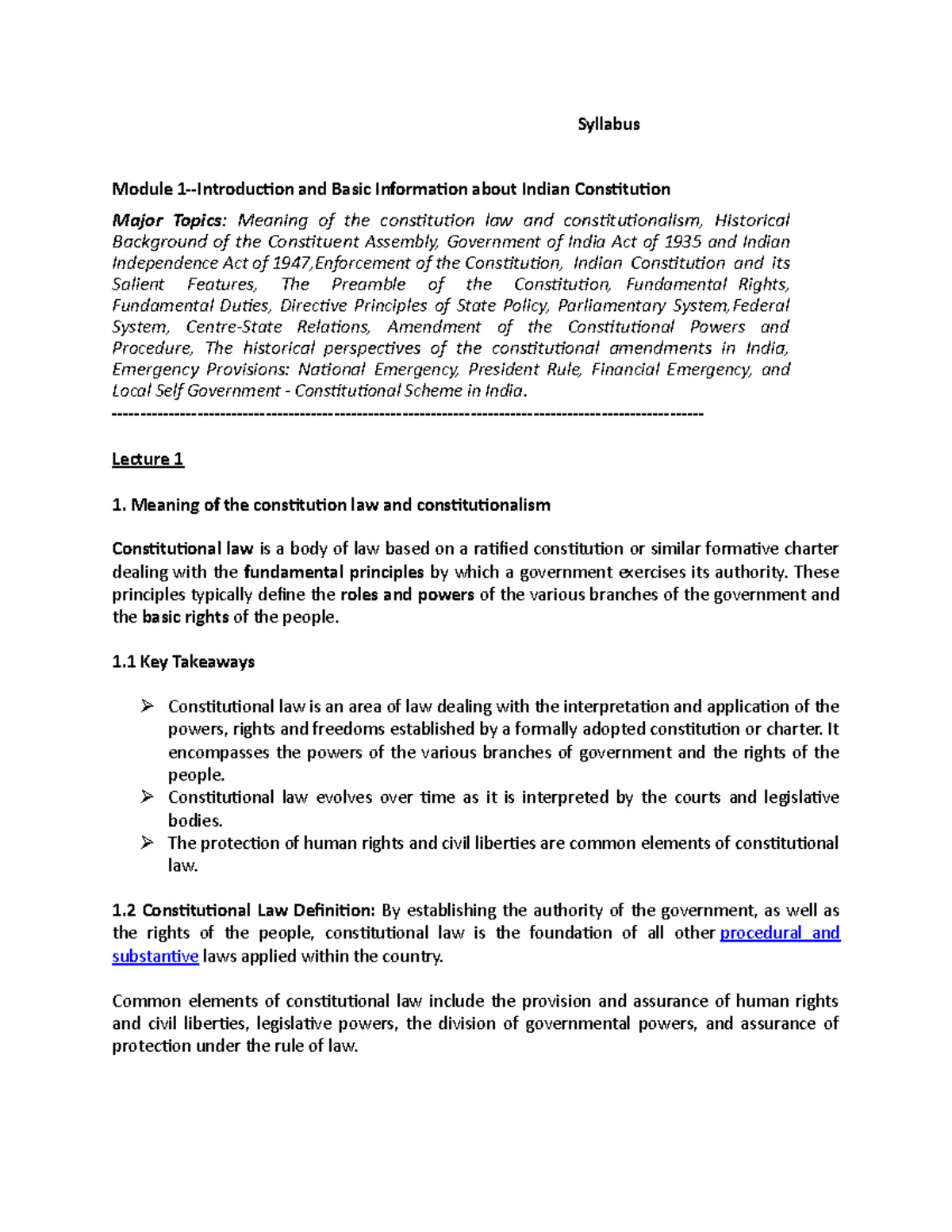 Unit 1: Overview of the Constitution of India - Key Concepts and ...