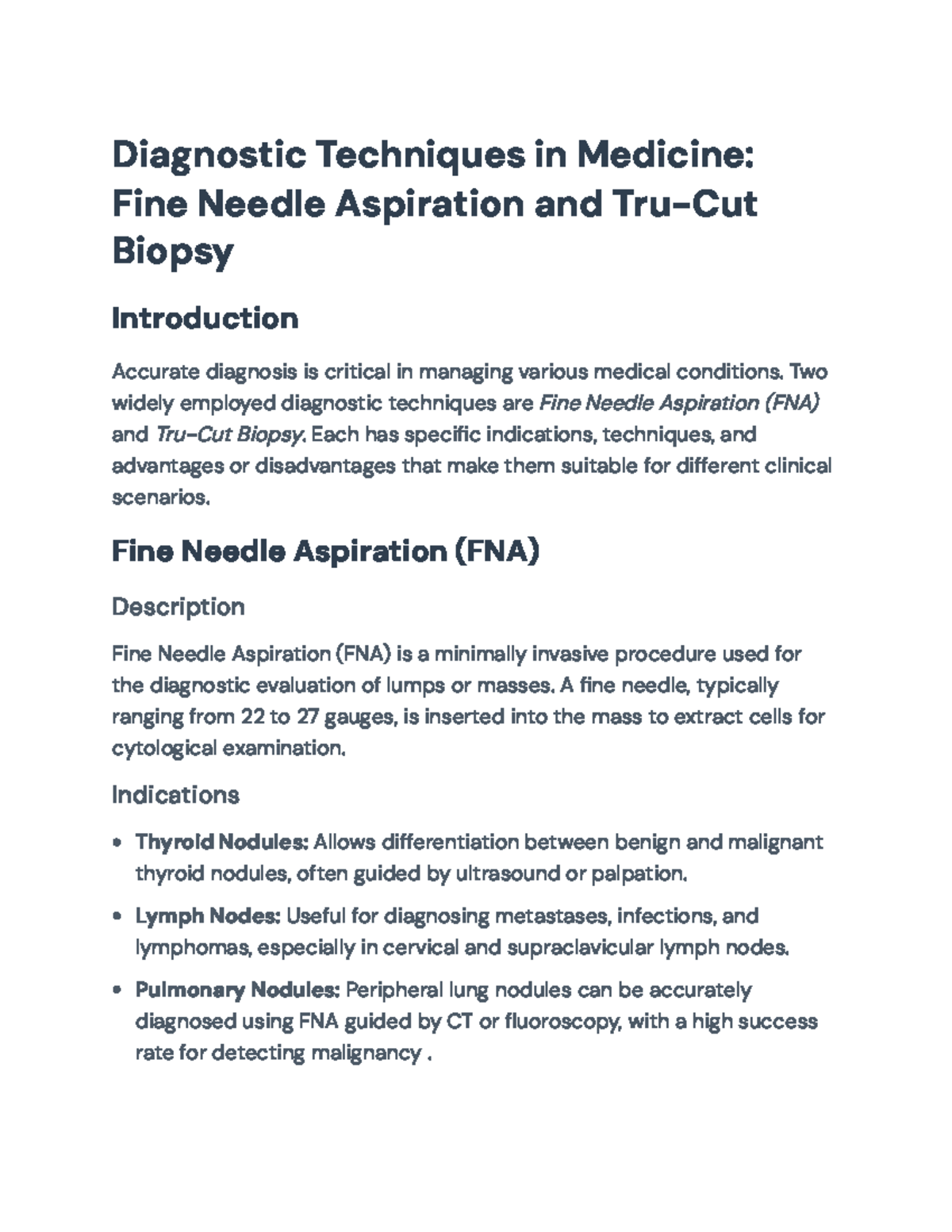 Diagnostic Techniques in Medicine: FNA and Tru-Cut Biopsy Overview ...