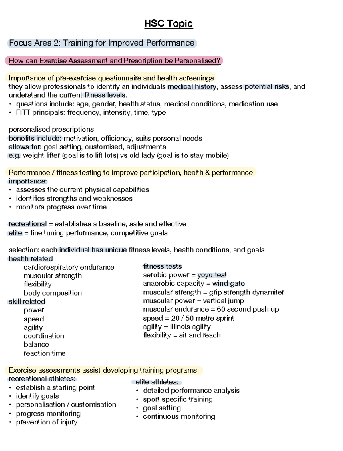 HSC 2026 Focus Area 2: Personalised Exercise Assessment & Training ...