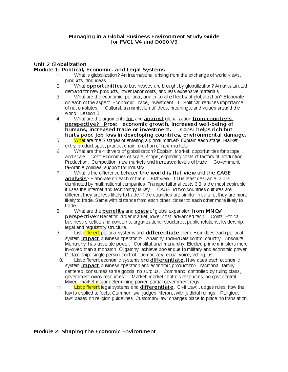 D080 study - Managing in a Global Business Environment Study Guide for ...