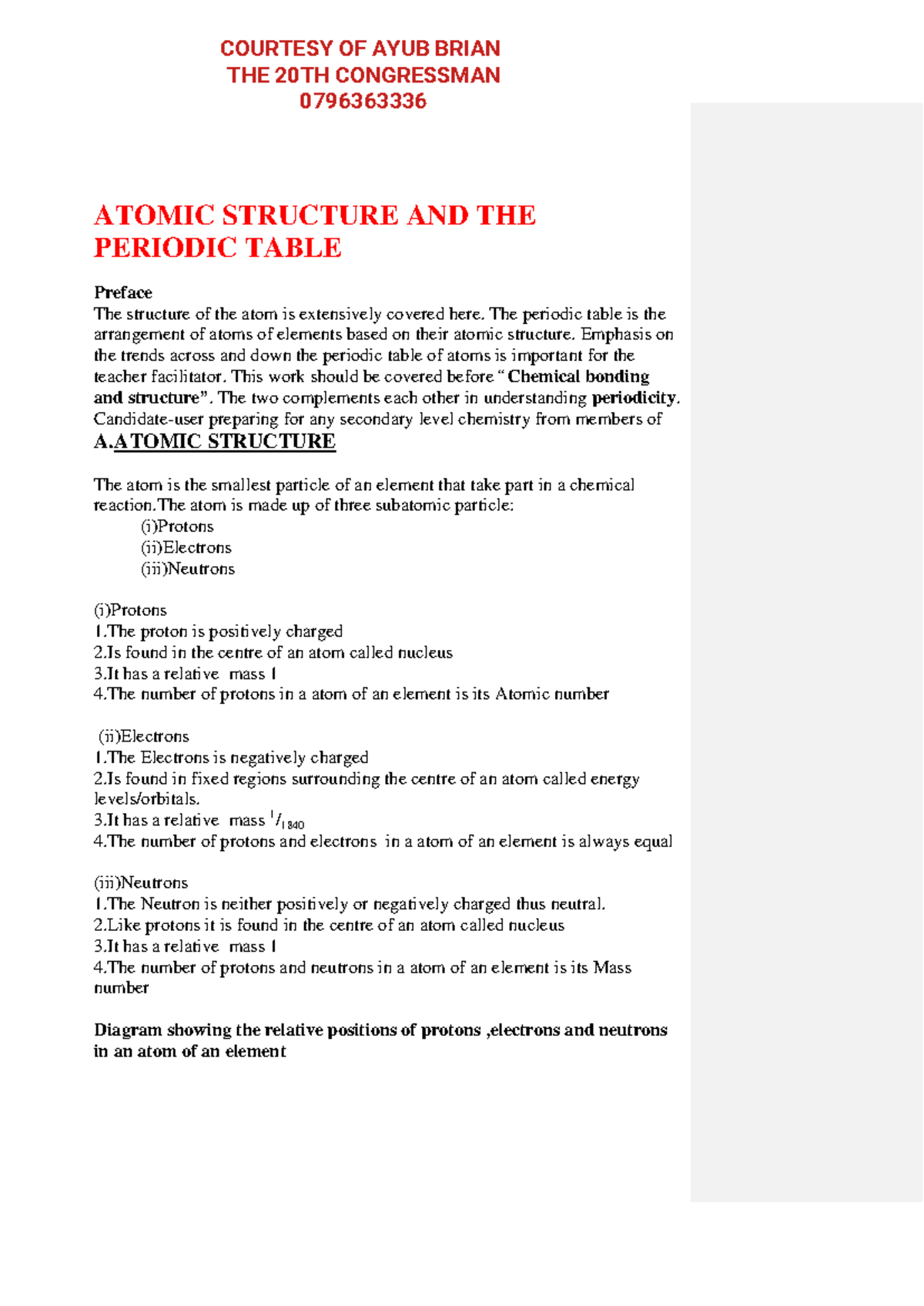 KCSE-FORM-2 Chemistry Notes: Atomic Structure & Periodic Table Concepts ...
