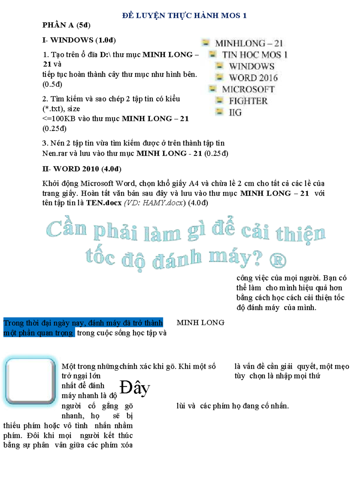 ĐỀ 1 ÔN THI MOS 1 HOÀN CHỈNH - WINDOWS & WORD 2010 - Studocu