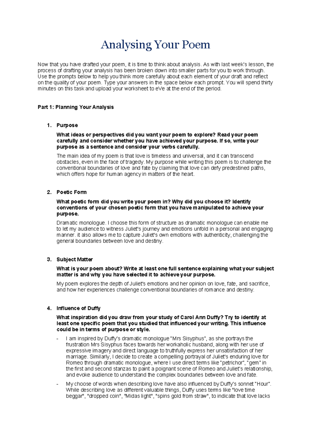 2023 Week 4: Analyzing Your Poem - Assessment Prep Worksheet - Studocu