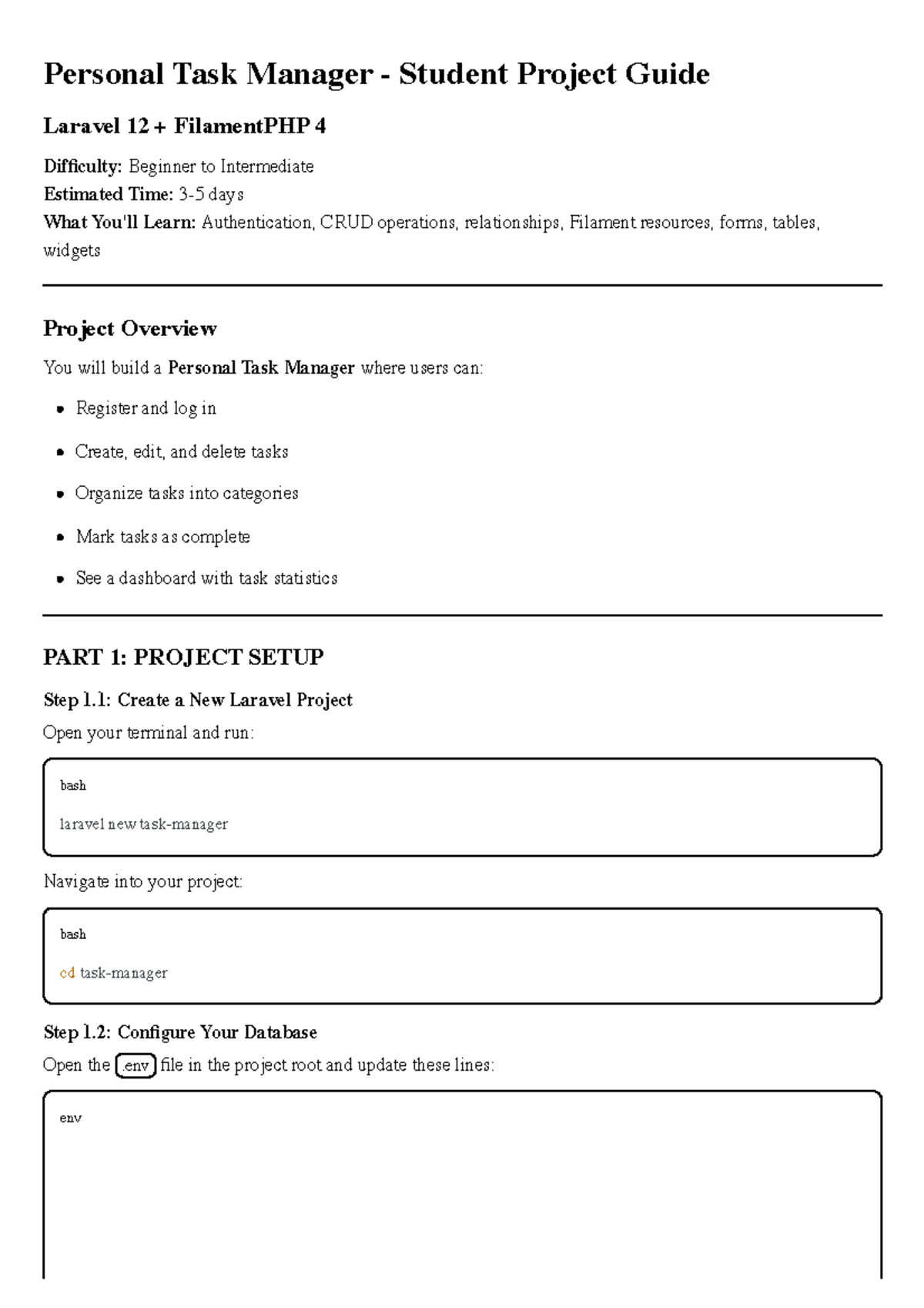 Task Manager Project Guide: Laravel 12 & FilamentPHP 4 - Studocu