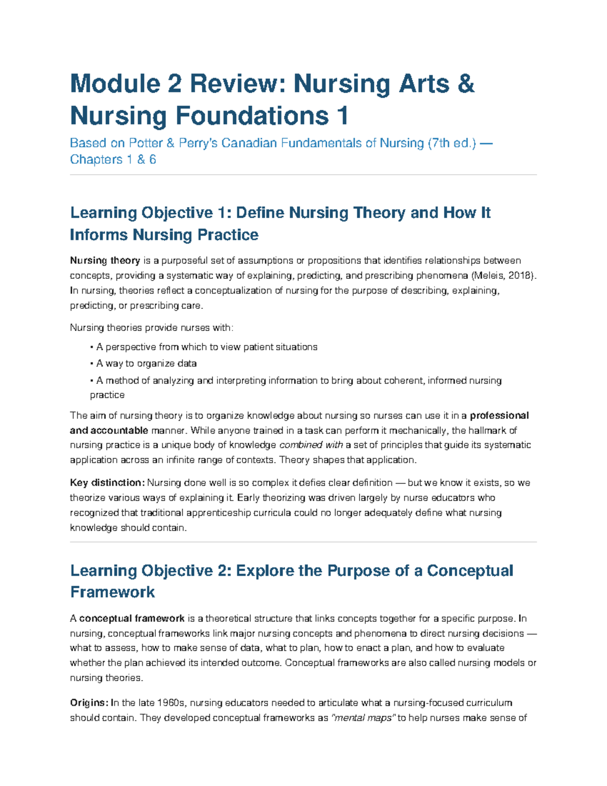 Module 2 Review: Nursing Theory & Practice in Nursing Foundations 1 ...