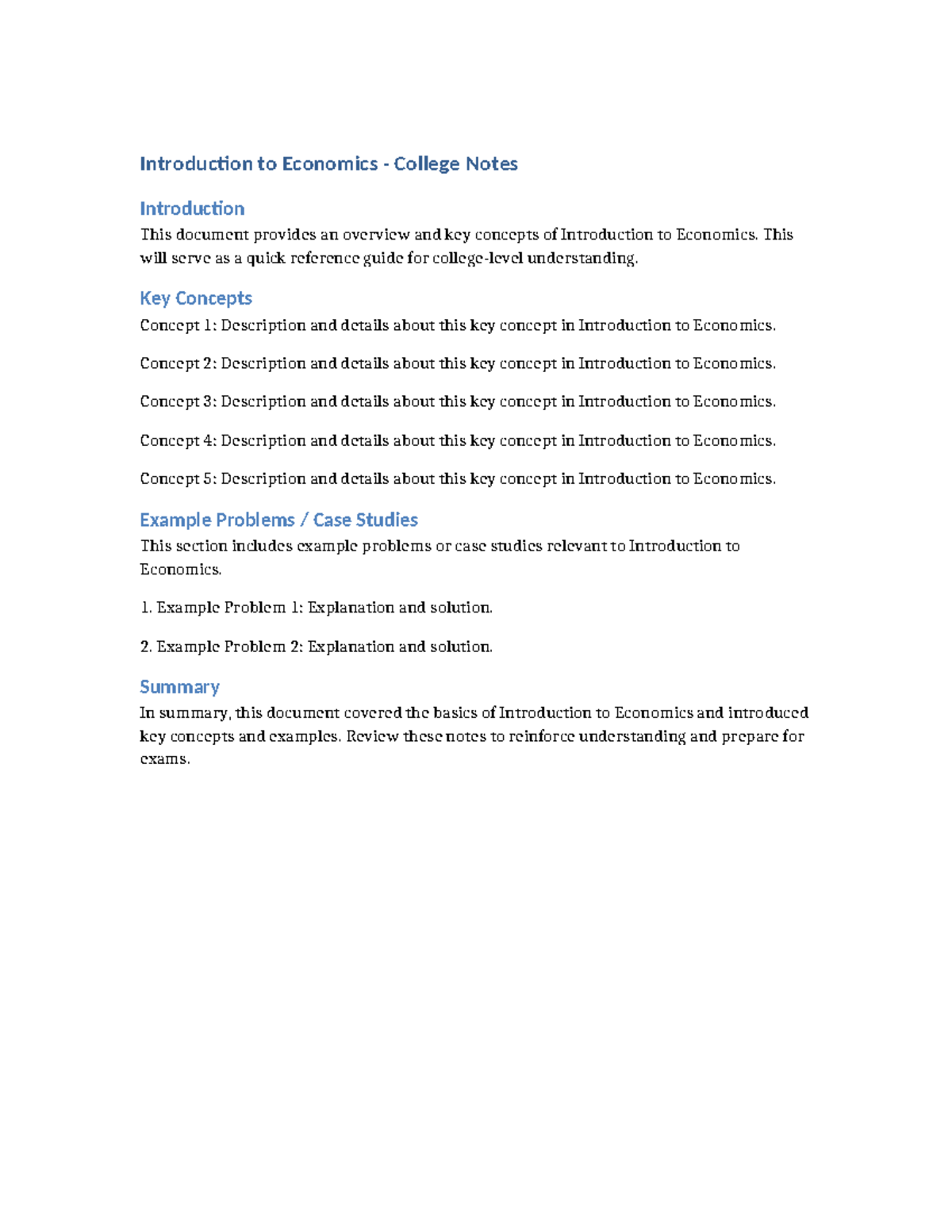 Introduction to Economics - Key Concepts & College Notes - Studocu