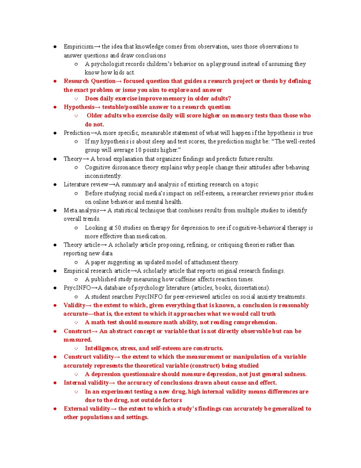 Psychology 200: Research Methods & Validity Concepts Review - Studocu