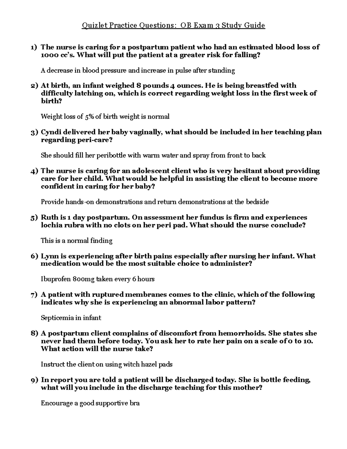 OB 3 Exam Practice Questions: Comprehensive Study Guide - Studocu